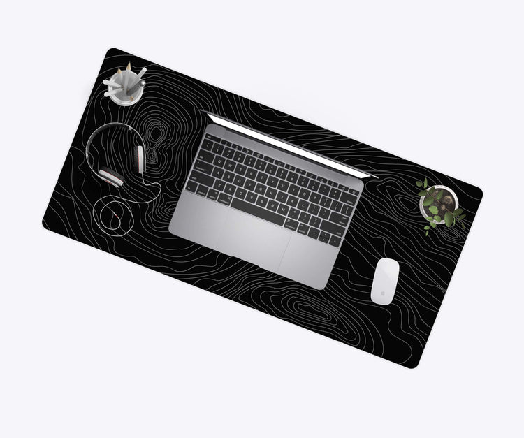 Black Topographic Desk Mat, Black Desk Pad, Gaming Mousepad – Love Desk ...