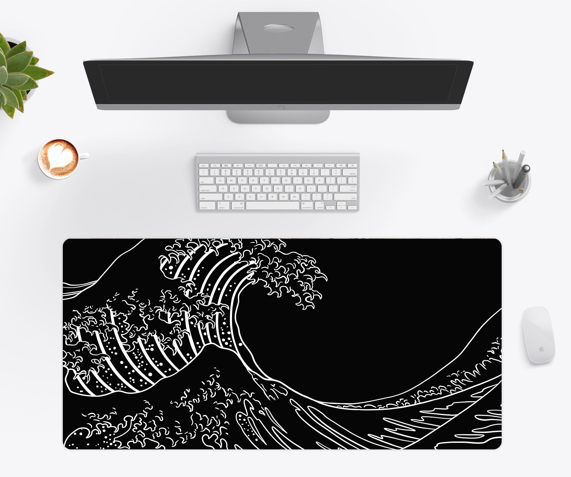 Black Retro Wave Desk Mat, Japanese Desk Pad, Black Gaming Mousepad ...