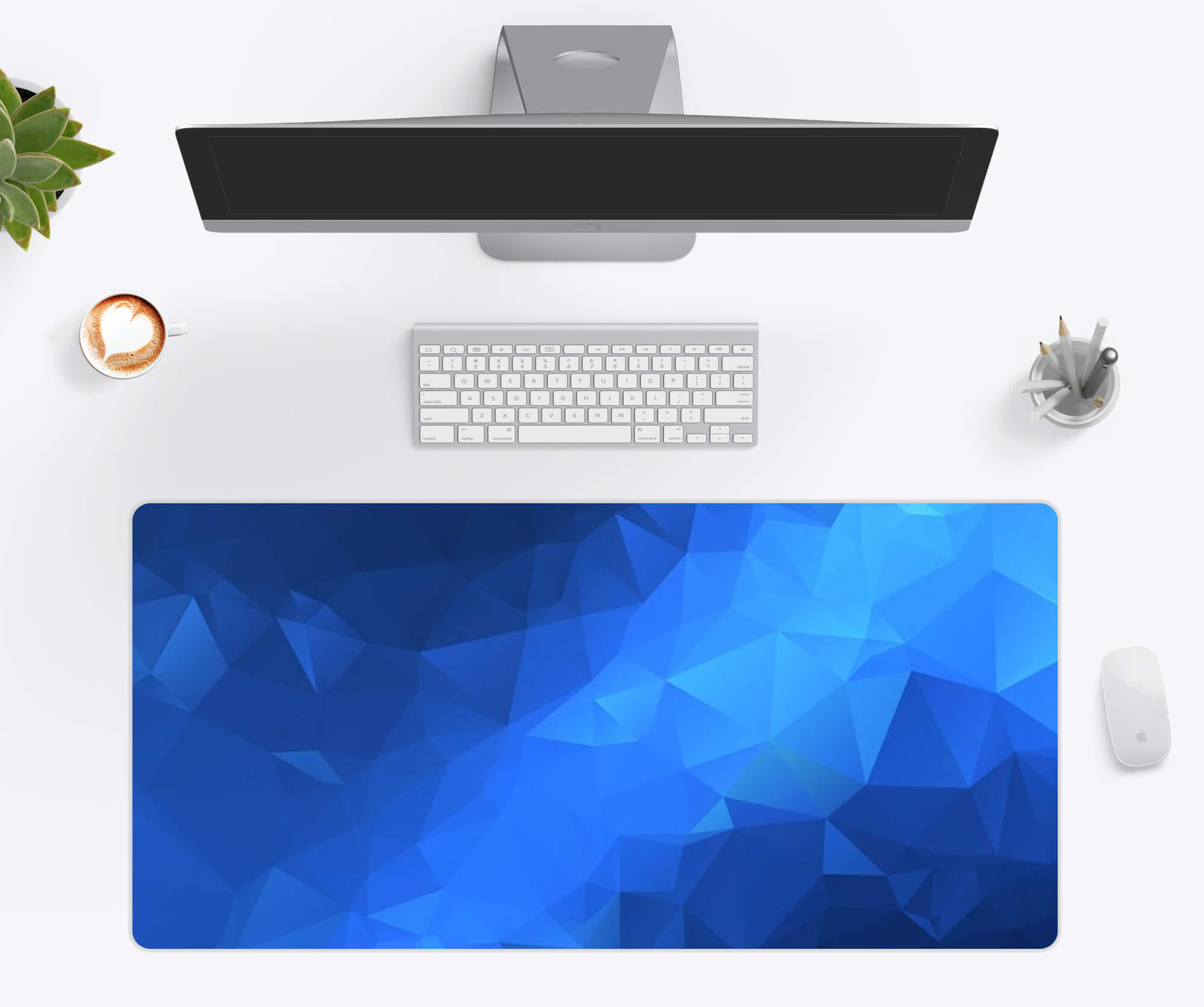 Blue Polygon Desk Mat, Geometric Desk Pad, Gaming Mousepad – Love Desk Mats