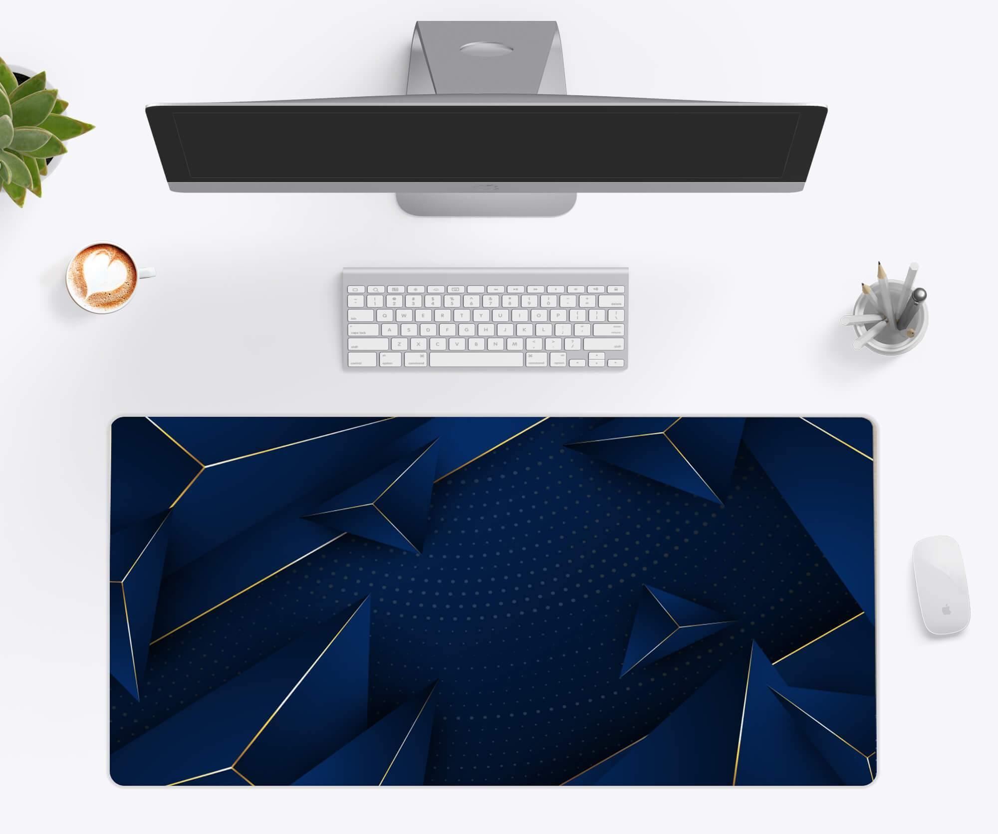 Geometric Blue Gold Desk Mat – Love Desk Mats