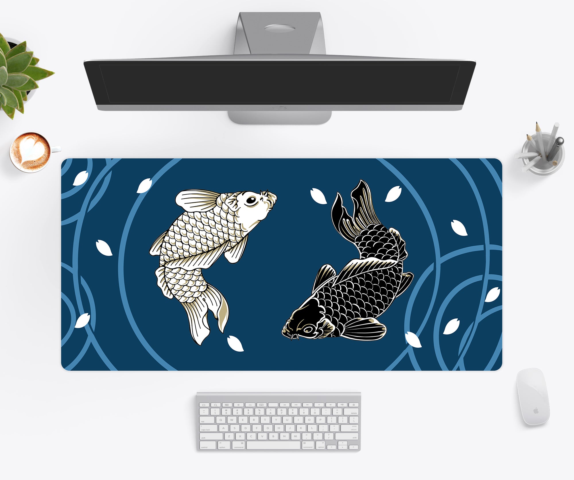 Blue Koi Desk Mat, Japanese Desk Pad, Gaming Mousepad – Love Desk Mats