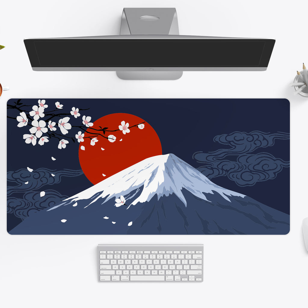Mt Fuji Desk Mat, Japanese Red Sun Desk Pad, Cherry Blossom Mousepad ...