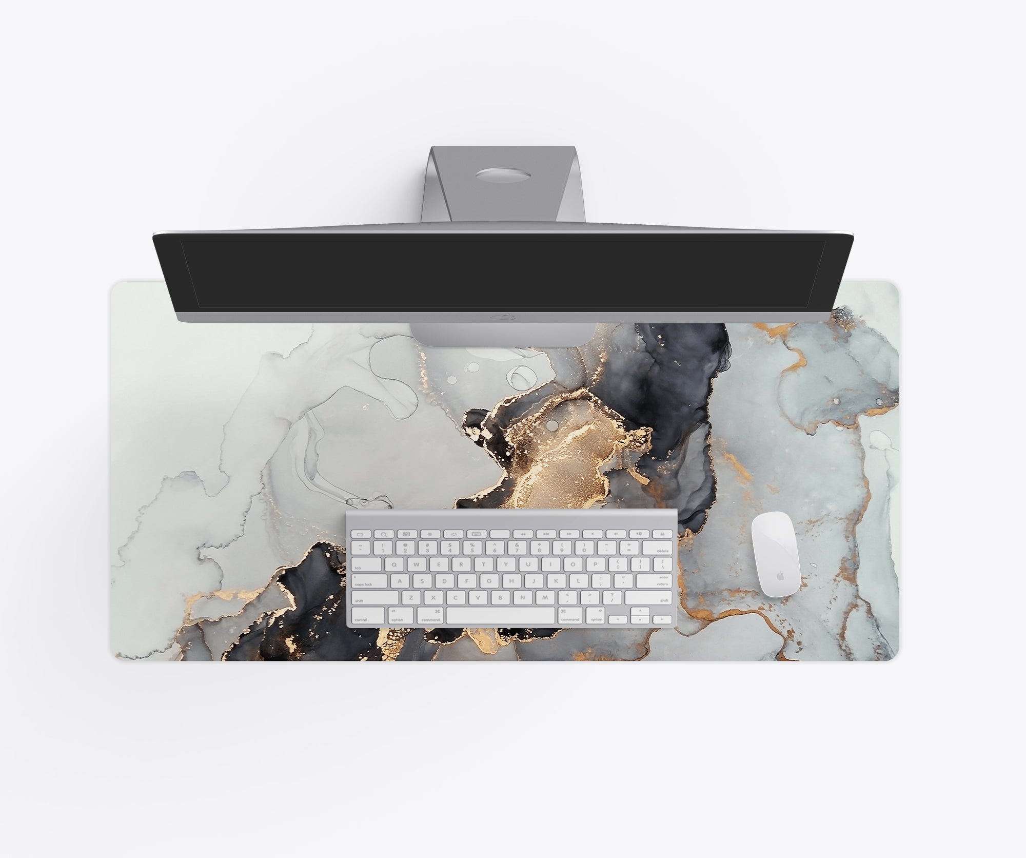 White Black & Gold Marble Desk Mat, Modern Desk Pad, Large Mousepad ...